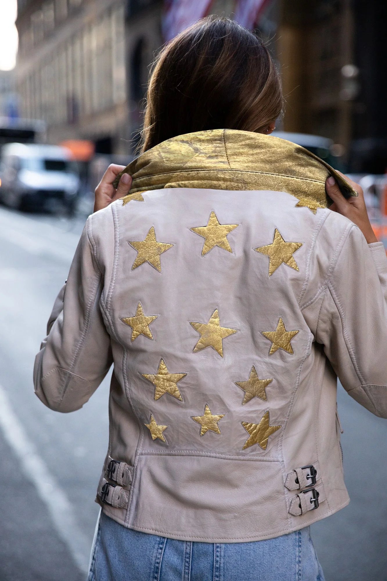 Christy RF 3 Leather Jacket in Metallic Gold Stars – Beyond 436 Boutique